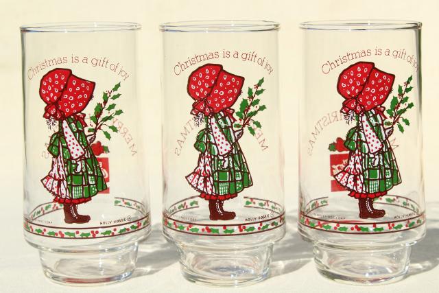 Holly Hobbie Christmas Drinking Glasses 8 Vintage Coca Cola Glasses