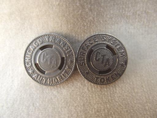 Chicago Transit Authority token lot, old embossed metal coin CTA tokens