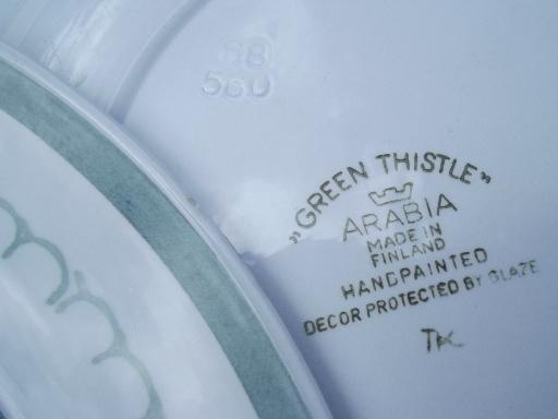 Green Thistle pattern vintage Arabia of Finland dinner plates