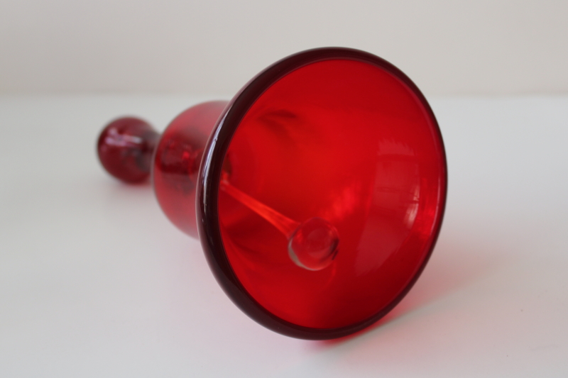 Imperial Ruby Red Glass Bell Large Hand Bell W Glass Clapper Vintage Christmas Decor