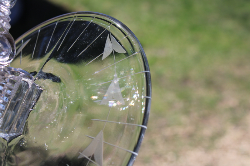 Paden City etched glass double light candle holders, pair vintage ...