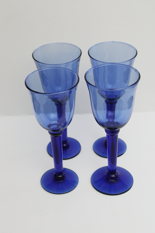 big chunky hand blown glass goblets, cobalt blue water or wine glasses ...