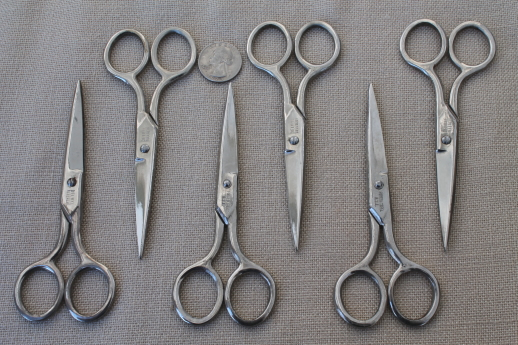 collection of old steel scissors, vintage school scissors lot