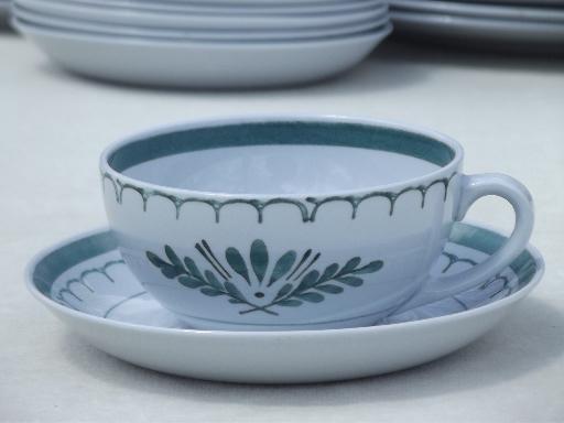 vintage Arabia dinnerware, Green Thistle pattern Arabia china set for 6