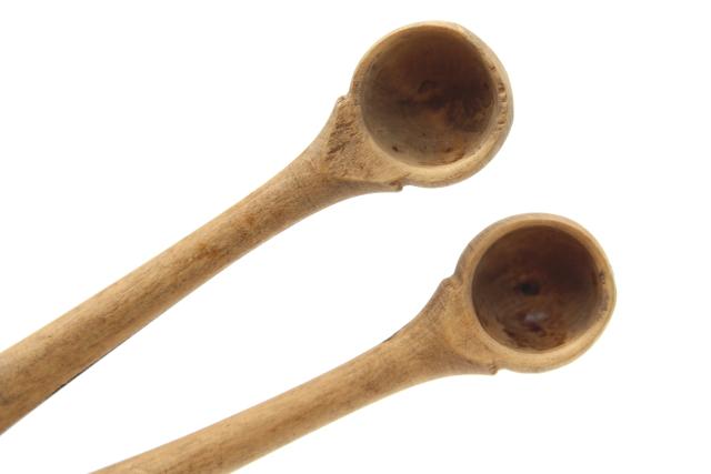 vintage French tiny carved wood salt dipper spoons for fleur de sel