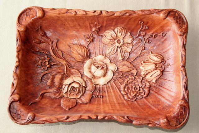 Trays Beautiful Piece Wood Tray Flower Design Mid Century Vintage 1944 ...