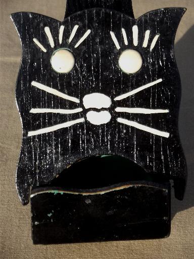 vintage match safe, folk art wood black cat match holder w/ original ...