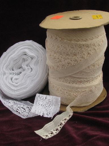 vintage sewing trim lot, edgings and lingerie lace trims, nylon ruffles