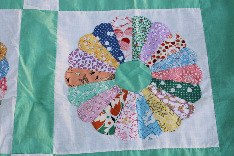 1930s 40s vintage dresden plate quilt top, candy colors print cotton ...