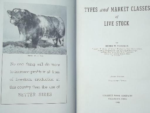 1940s vintage agriculture text book, types of livestock farm handbook