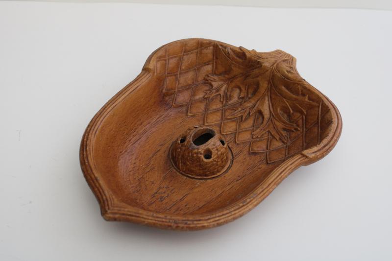 1950s vintage Multi Products carved wood look acorn shaped nut bowl