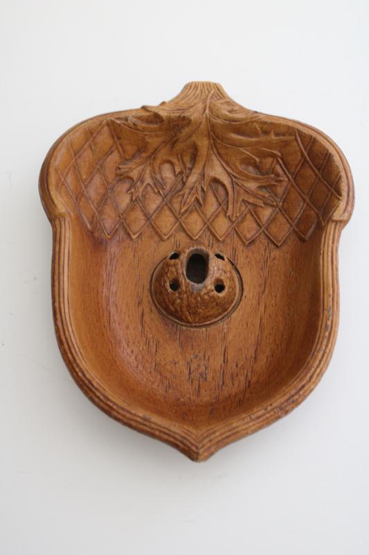 1950s vintage Multi Products carved wood look acorn shaped nut bowl