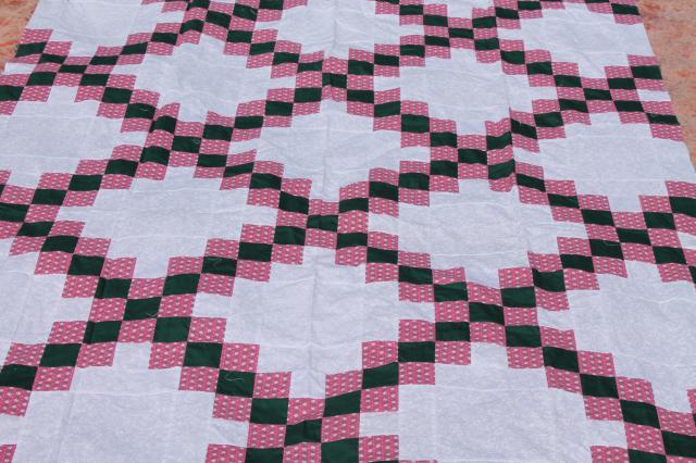 80s vintage patchwork quilt top, country primitive colors pine green ...