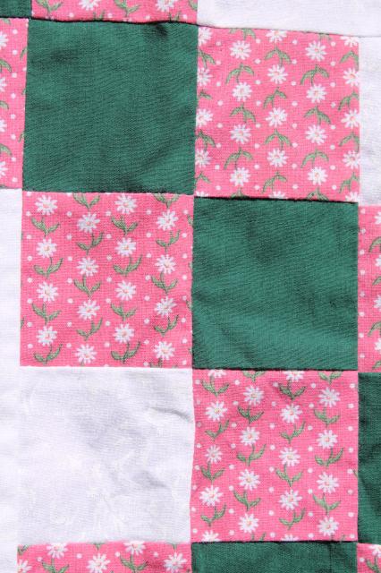 80s vintage patchwork quilt top, country primitive colors pine green ...