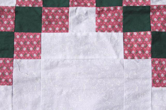 80s vintage patchwork quilt top, country primitive colors pine green ...