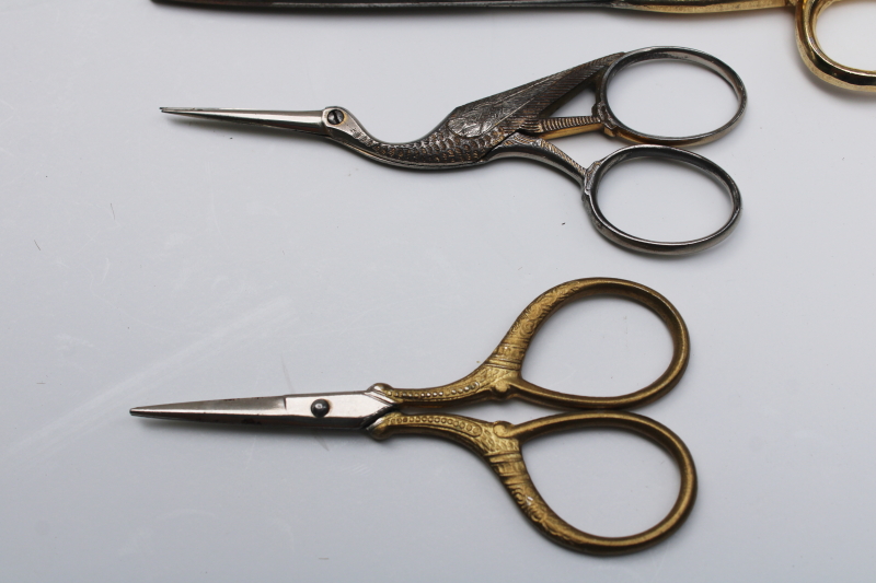 antique & vintage needlework embroidery scissors lot, tiny stork ...