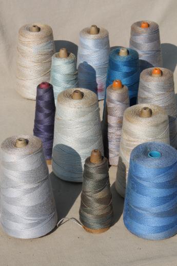 antique blue primitive grubby old spools of vintage cotton cord thread