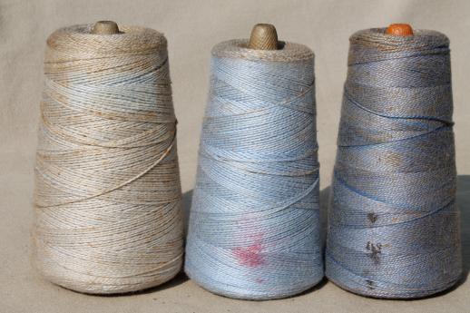 antique blue primitive grubby old spools of vintage cotton cord thread