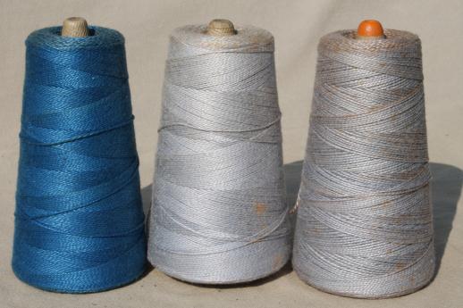 antique blue primitive grubby old spools of vintage cotton cord thread
