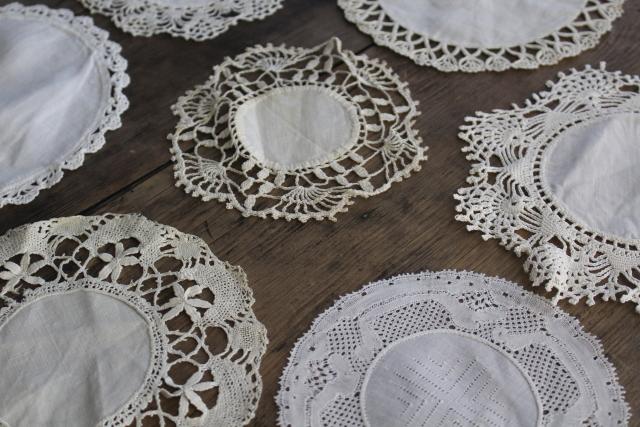 assorted small doilies, linen and lace table mats & goblet rounds ...