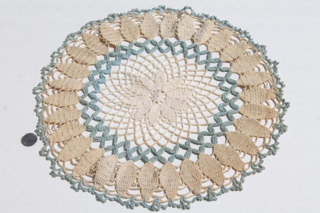 bohemian vintage crochet lace doilies, funky retro colored thread ...