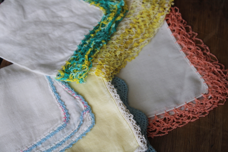 huge lot vintage hankies w/ handmade crochet lace edgings, colorful ... huge lot vintage hankies w/ handmade crochet lace edgings, colorful ...