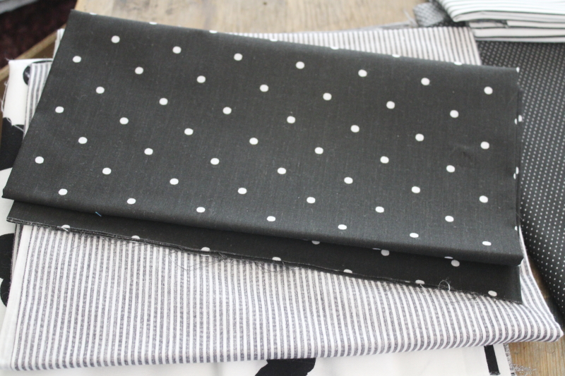 quilting weight fabric lot, black white prints, stripes polka dots 90s vintage mod style