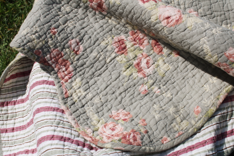 shabby roses floral print cotton quilt bed cover, girly dreamy ...