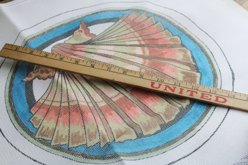 vintage needlepoint kit, large scallop seashell wall art or pillow top ...