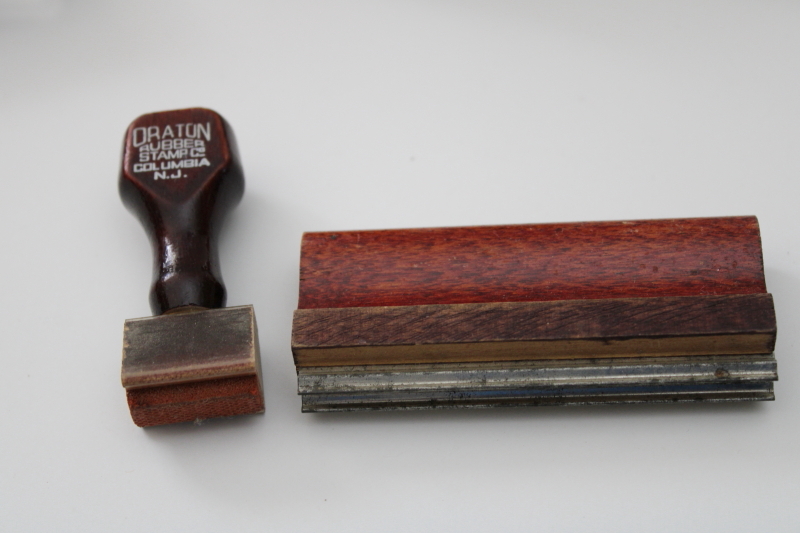 vintage office supplies, rubber stamps including CHARGE lot of old ink ...