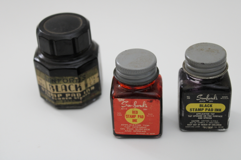 vintage office supplies, rubber stamps including CHARGE lot of old ink ...