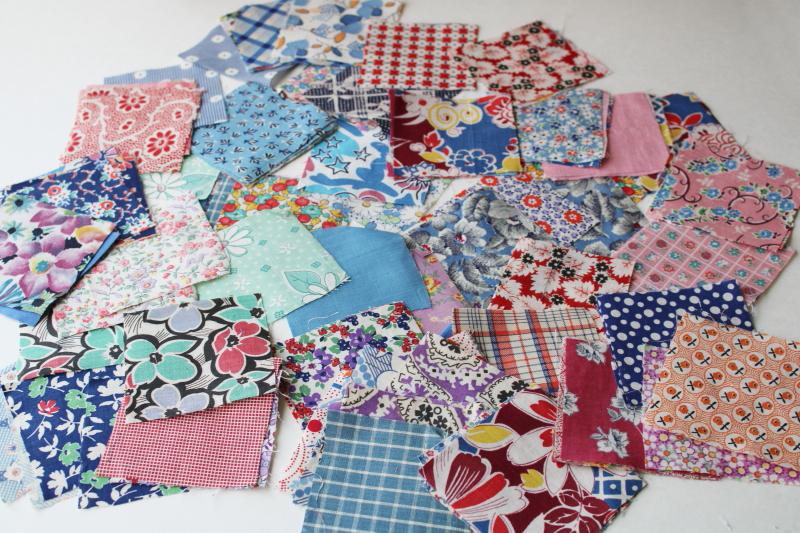 vintage patchwork quilt block pieces, 100 squares 3x3 cotton fabric ...