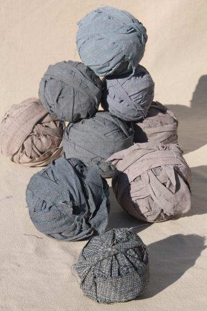 vintage rag balls made from old wool suiting fabric, grubby primitive ...