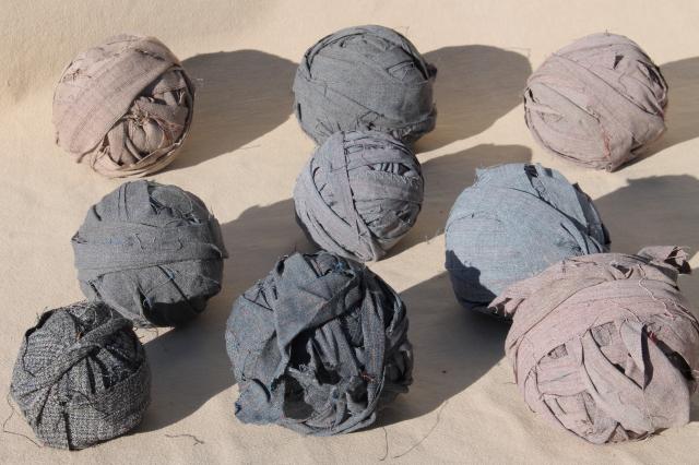 vintage rag balls made from old wool suiting fabric, grubby primitive ...