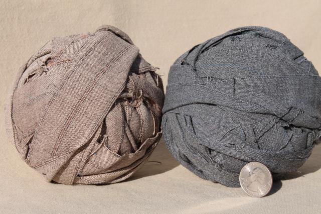 vintage rag balls made from old wool suiting fabric, grubby primitive ...