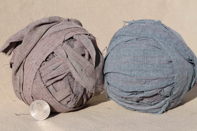 vintage rag balls made from old wool suiting fabric, grubby primitive ...
