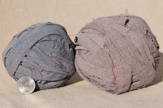 vintage rag balls made from old wool suiting fabric, grubby primitive ...