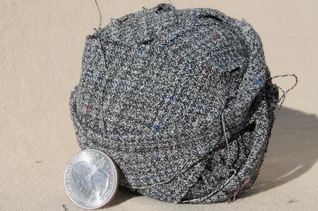vintage rag balls made from old wool suiting fabric, grubby primitive ...